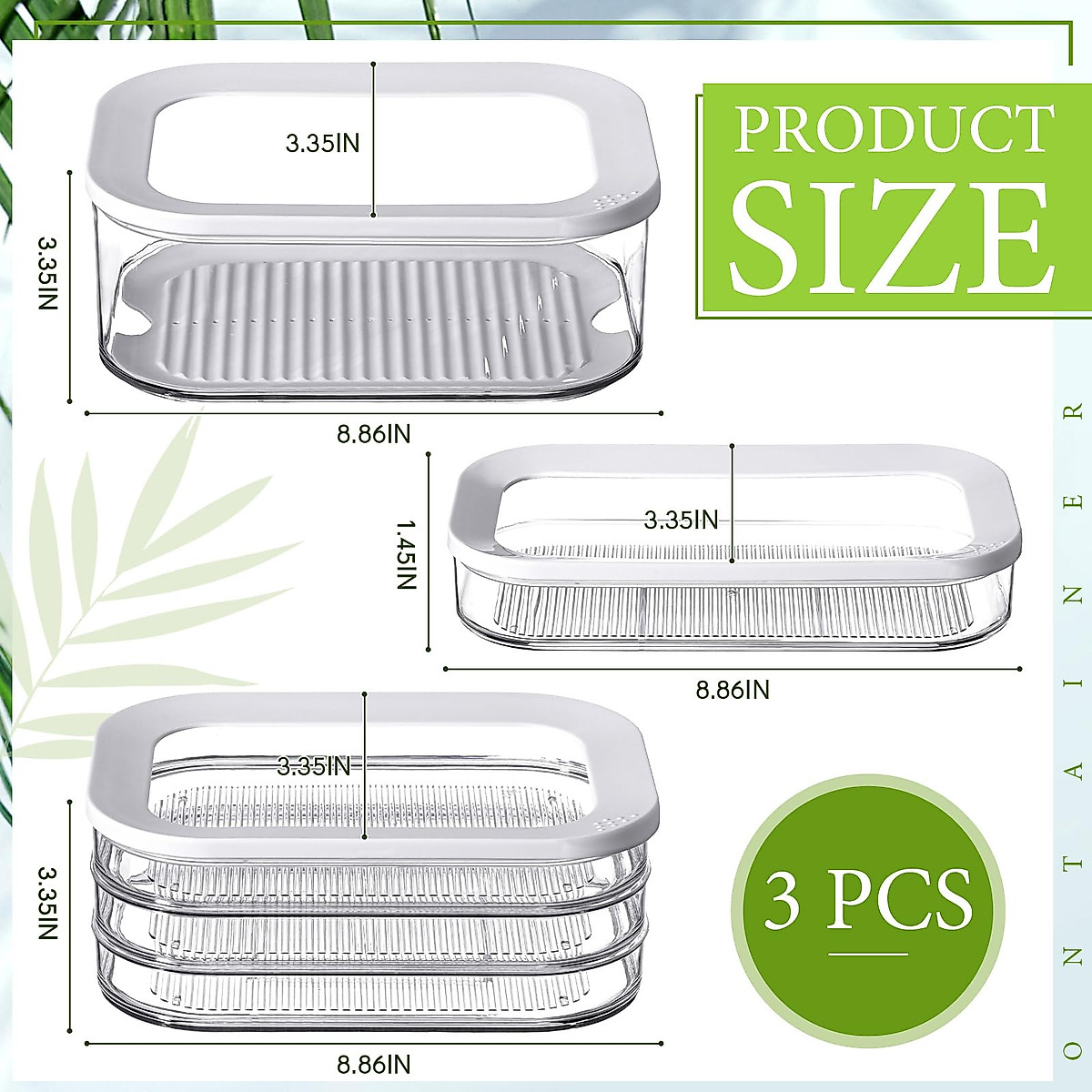 Tioncy 3 Pcs Deli Meat Container for Fridge Bacon Container for Refrigerator Stackable Food Storage Boxes with Lid Cheese Keeper Box for Fridge Airtight Deli Holder Organizer for Turkey Pantry Lunch