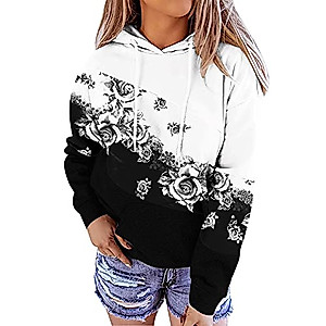 Aniywn Women's Tie Dye Color Block Long Sleeve Hoodies Floral Printed Pullover Drawstring Sweatshirt Tops for Fall Winter
