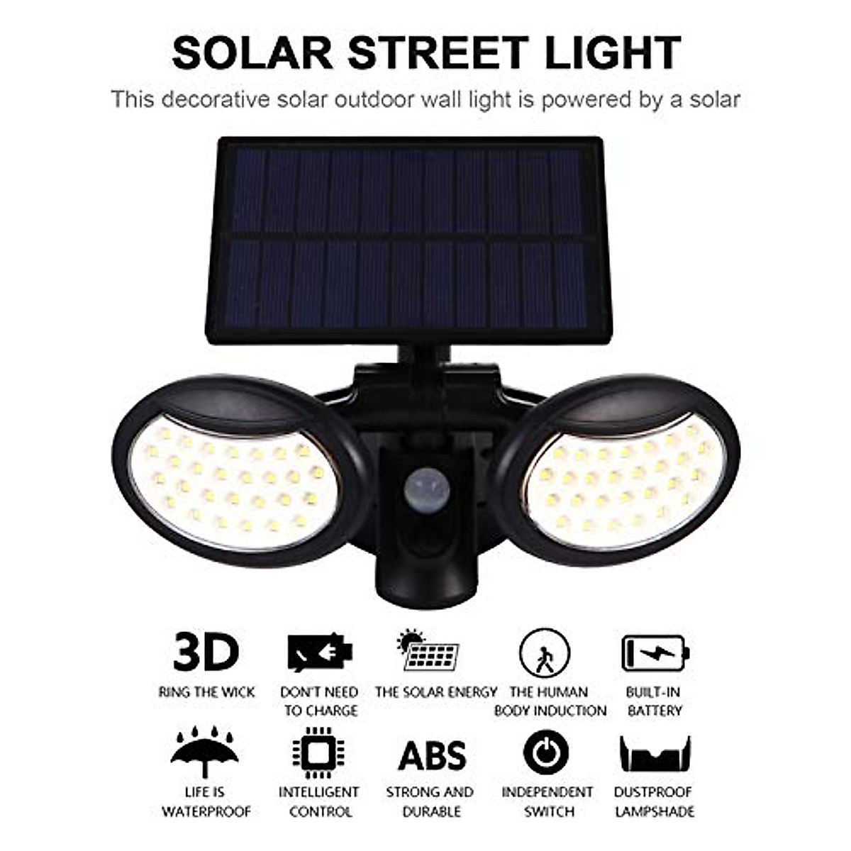 BESPORTBLE LED Solar Powered Light Human Body Induction Wall Street Lamp Outdoor Security Landscape Lantern for Patio Stairs Garden Pathway Home Light with 56 LED Bulb