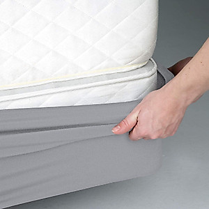 Box Spring Cover Queen Size, Elastic Fabric Wrap Around 4 Sides Bed Skirt, Ultra Soft & Wrinkle Free, Sleek Alternative Replacing Bedskirts for Hotel/Home, Fits Box Springs up to 10", Silver