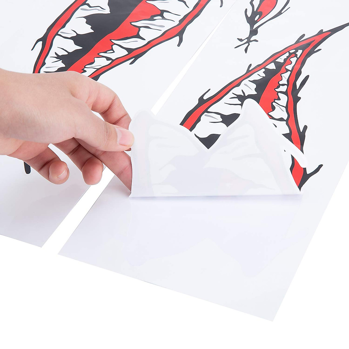 MOOCY 2Pcs Shark Teeth Mouth Kayak Stickers，Kayak Decals Waterproof DIY Funny Graphics Accessories for Kayak Canoe Fishing Boat Car Truck Jet Ski Hobie Dagger Ocean Boat Decoration