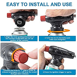 Yqlinnn 2 Pcs Butane Torch Kitchen Blow Lighter, Adjustable Nozzle Direction and Flame Size, Kitchen Torch Lighter Fits All Butane Tanks Ideal for Baking, Barbecue & Camping (Butane Gas Not Included)