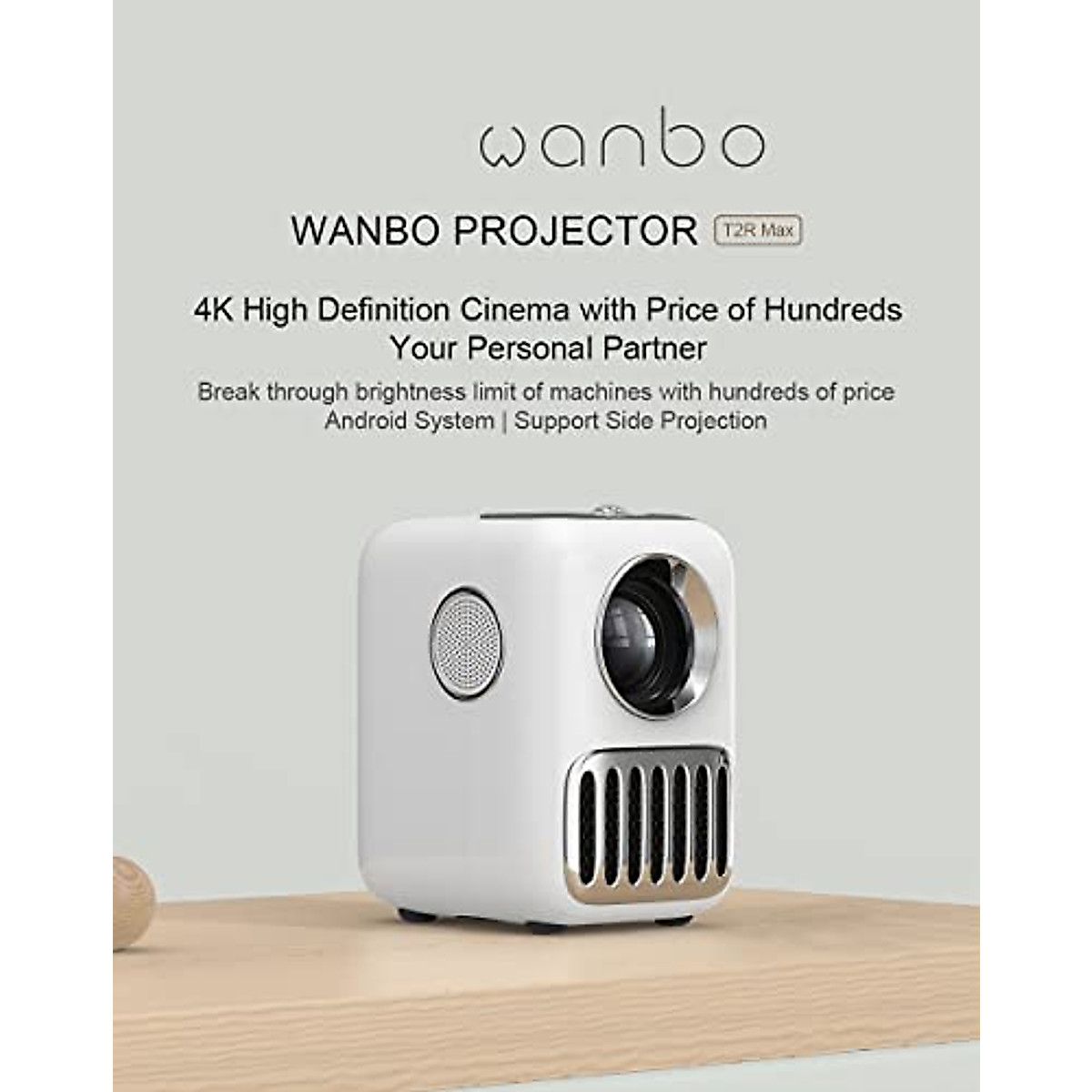FCHJJ Global Version Wanbo T2R MAX Projector 1080P Mini LED Portable WiFi 7000Lux Full HD 4K Android 9.0 1GB RAM 16GB ROM1920*1080P Keystone Correction for Home