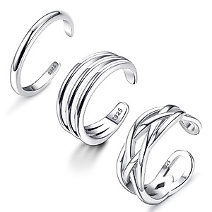 MILACOLATO 3Pcs Sterling Silver Toe Rings for Women 18K White Gold Plated 3 Row Wrap Cuff Celtic Knot Band Toe Rings Hypoallergenic Adjustable Toe Rings Summer Beach Foot Jewelry Set