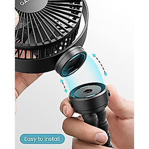 Gaiatop Mini Portable Stroller Fan, Battery Operated Small Clip on Fan, Detachable 3 Speed Rechargeable 360° Rotate Flexible Tripod Handheld Desk Cooling Fan for Car Seat Crib Treadmill Travel Black