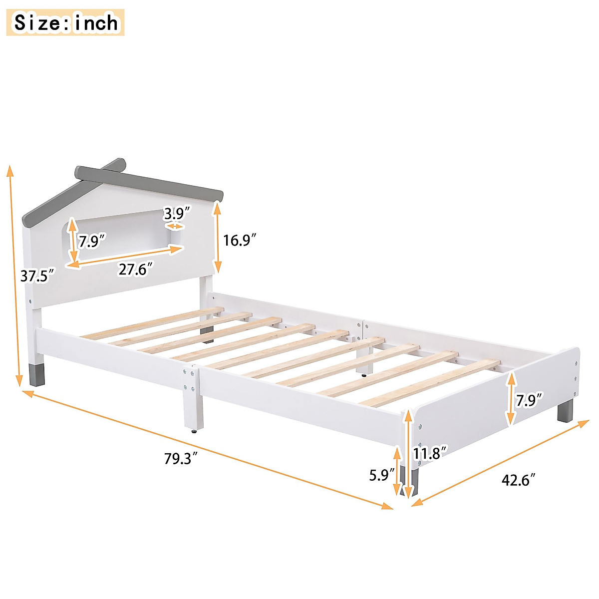 Bellemave Twin Size Platform Bed with House-Shaped Headboard and Motion Activated Night Lights,Wood Twin Kids Bed Frame for Teens, Girls,Boys(Twin,White)