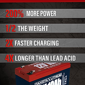 Dakota Lithium - 12V 10Ah LiFeP04 Deep Cycle Battery - 11 Year USA Warranty 2000+ Cycles - Built in BMS - For Ice Fishing, Kayaks, Fish Finders and More