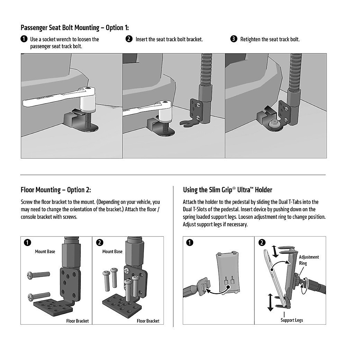Heavy Duty Flexible 22“ Aluminum gooseneck ELD compliant car truck fleet floor seat bolt tablet mount for Apple iPad Air Pro Mini Microsoft Surface Pro/Book Lenovo Verizon 7 8 10 12 tablets