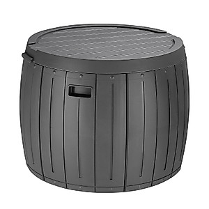 Pinikuyiro 36 Gallon Round Deck Box, Outdoor Storage Box for Patio Furniture,Patio Table for Cushion, Pool Accessories, Outdoor Toys, Easy Assembly & Lightweight, Grey