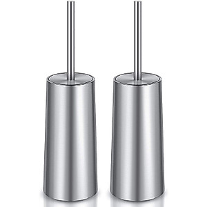 IXO Toilet Brush and Holder, 2 Pack Toilet Brush Stainless Steel, Toilet Bowl Brush for Bathroom Toilet-Ergonomic, Elegant,Durable (Silver)