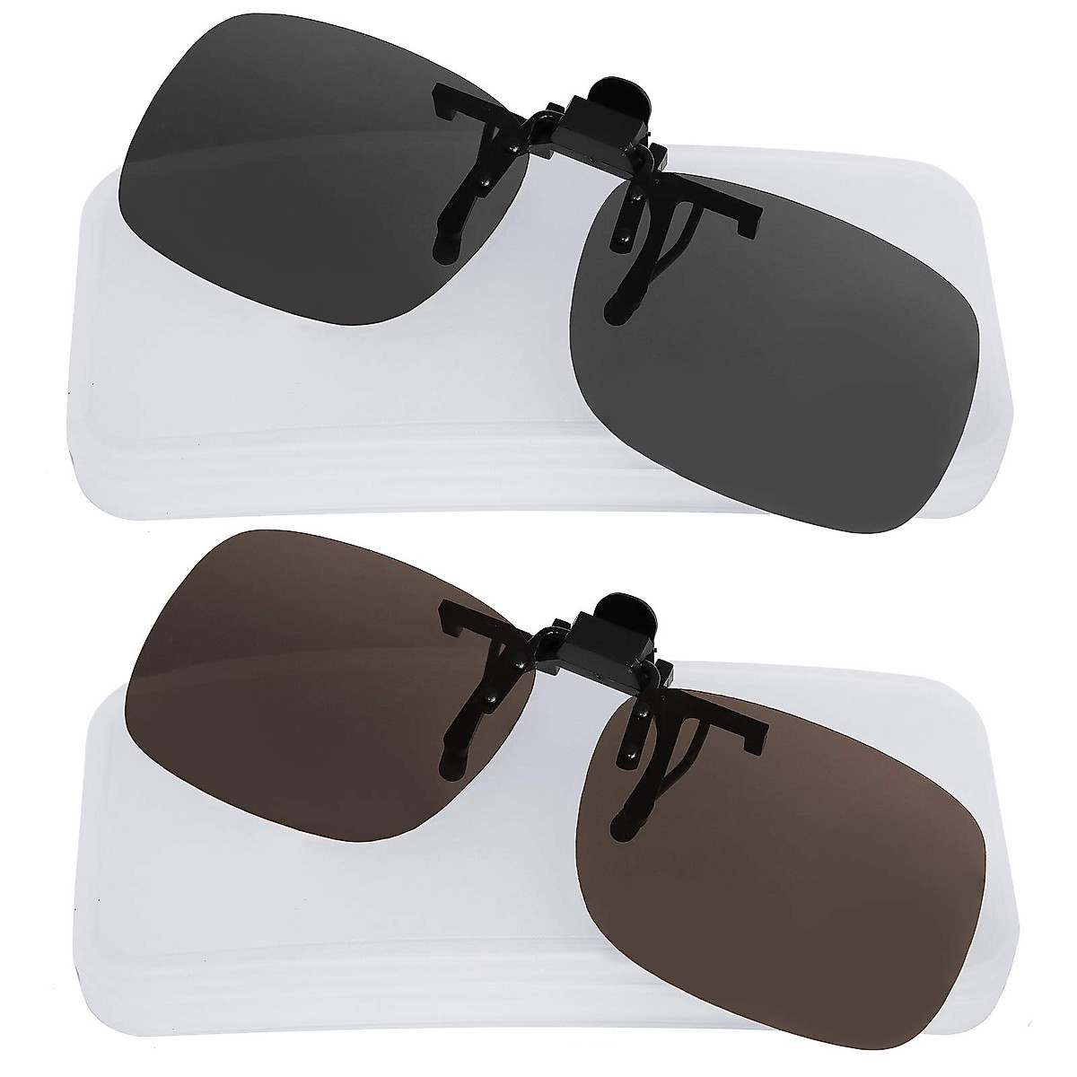 Clip On Sunglasses Polarized Sunglasses to Clip onto Eyeglasses Flip Up for Men and Women Set of Smoke and Brown