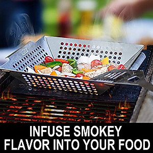 GRILLART Grill Basket Heavy Duty -Large Grill Baskets for Outdoor Grill Vegetables -Stainless Steel Veggie Grilling Basket/Pan - Lasting Grill Vegetable Basket BBQ Grill Accessories, Gifts for Dad Men