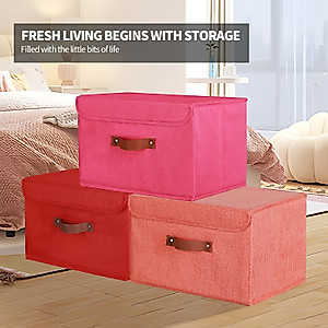 SAMORADREA 9 Pack Storage Basket Bulk Decorative Storage Bins Containers Fabric Bins with Lids for Shelves Drawers, Desktop, Closet, Playroom, Office, Bedroom (Rainbow, 15X10X10)