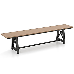 Giantex Outdoor Bench, 3-4 Person Garden Bench, 72" Long Patio Bench with Metal Frame, 1100 LBS Capacity, Weatherproof Backless Park Bench, Outside Dining Bench for Lawn, Front Porch, Backyard
