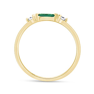 AFFY Baguette Cut Simulated Emerald And White Cubic Zirconia In 14K Yellow Gold Plated 925 Sterling Silver Three Stone Design Bridal Engagement Wedding Ring Jewelry For Women Size -6