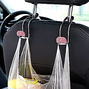 SAVORI Purse Holder for Car, Bling Car Headrest Hooks Organization Rhinestones Auto Back Seat Headrest Metal Hanger Organizer for Bags 2PCS (Pink)