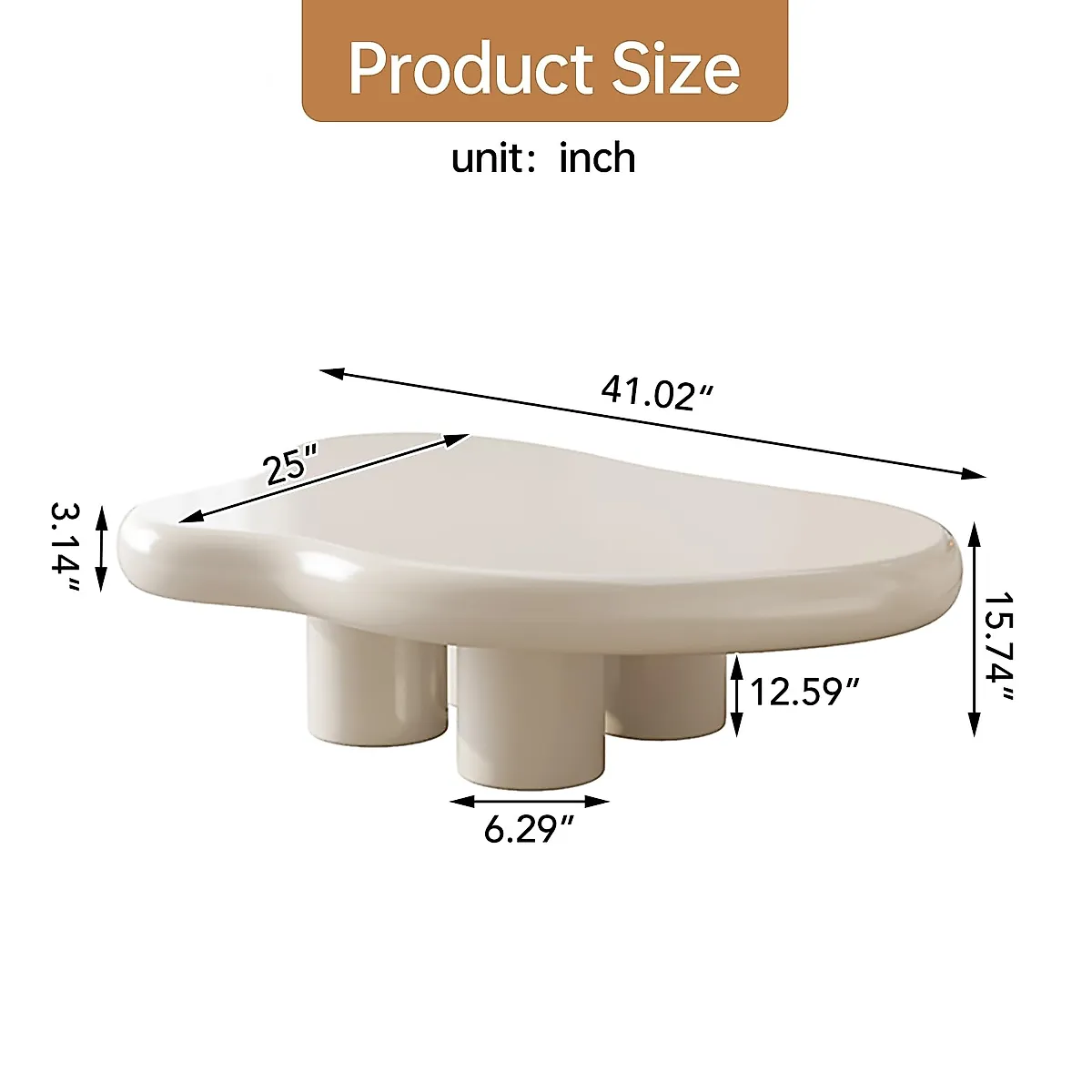 Guyii Cloud Coffee Table, Cute White Modern Tea Table, Irregular Indoor End Table for Living Room, Free Shape with 4 Legs, 41.02 Inches