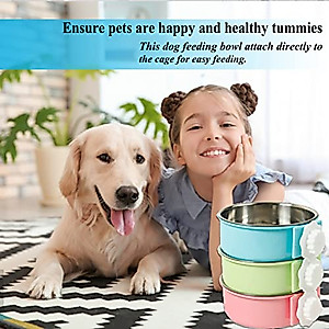 Mechpia 2 Pieces Crate Dog Bowl, Removable Stainless Steel Pet Kennel Hanging Food Water Feeder Bowl Cage Coop Cup for Puppy Medium Dog Cat Rabbit Ferret Bird (Blue,Green)