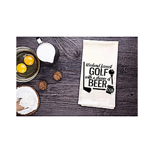 Weekend for cast Golf with a Chance of Beer - Dish Towel Kitchen Tea Towel Funny Saying Humorous Flour Sack Towels Great Housewarming Gift 28 inch by 28 inch, 100% Cotton, Multi-Purpose Towel