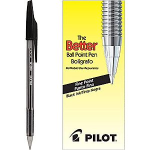 PILOT The Better Ball Point Pen Refillable Ball Point Stick Pens, Fine Point, Black Ink, 12-Pack (35011)