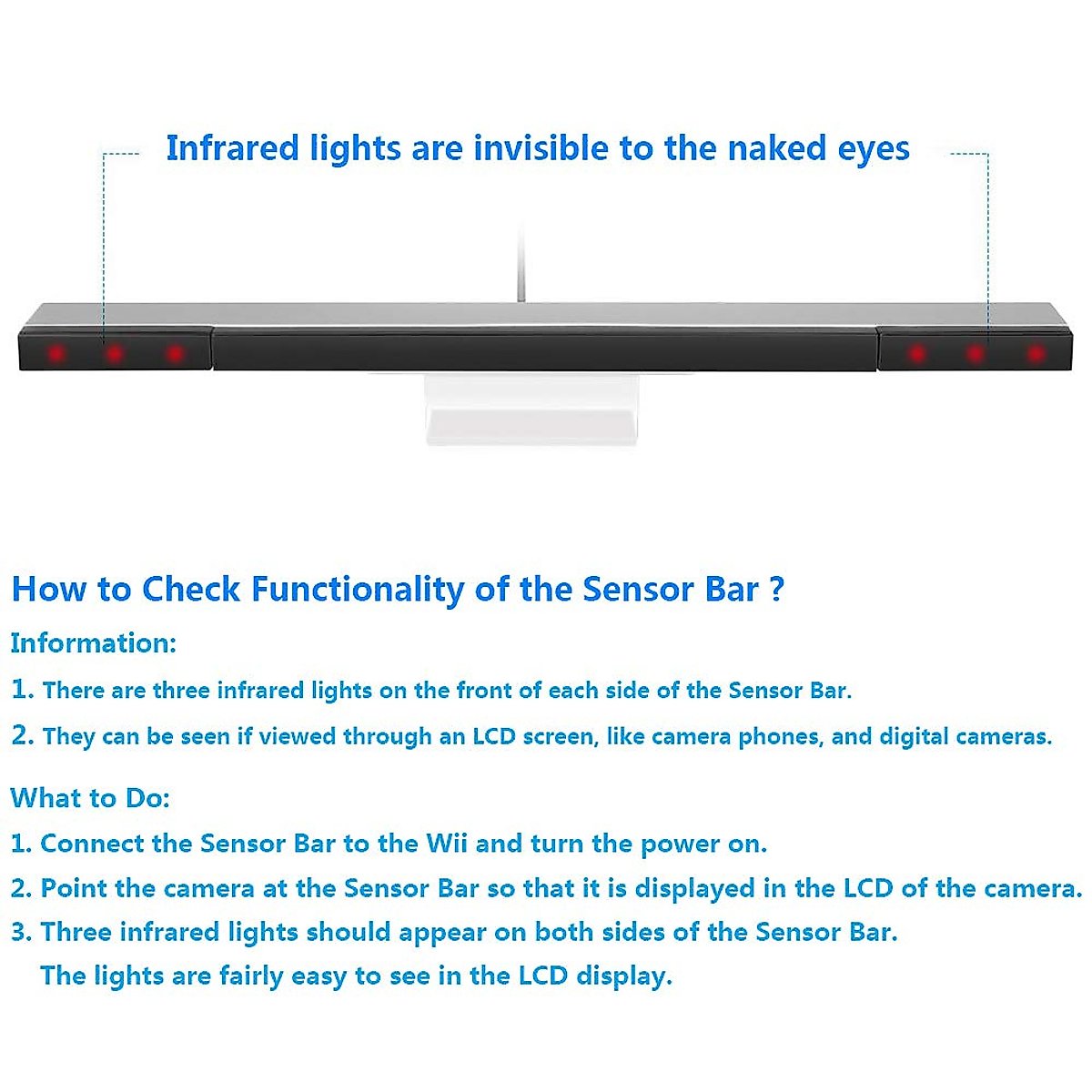 Replacement for Wii Sensor Bar Compatible with Wii U for Nintendo Wired Lnfrared Sensor Bar Wii Console Accessories
