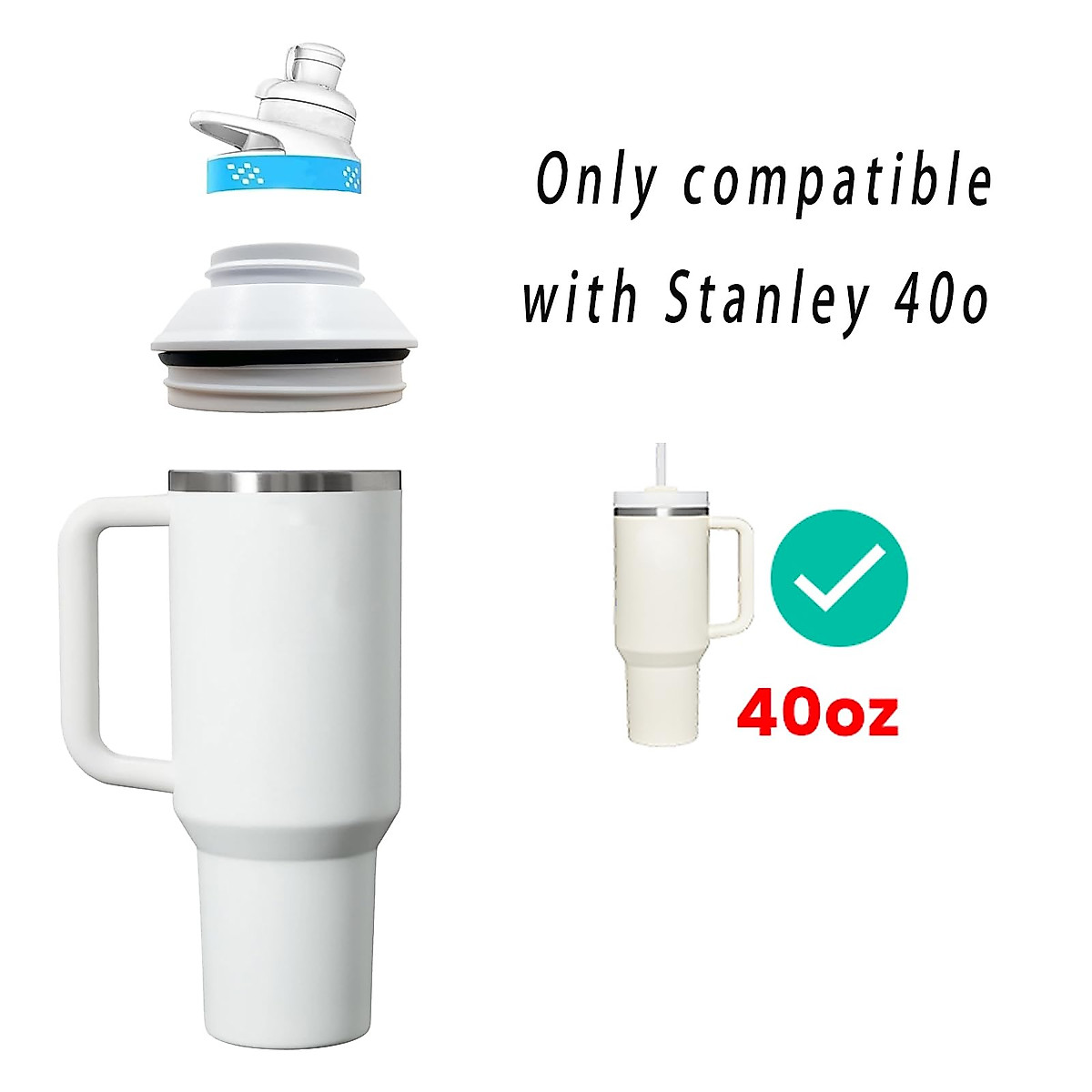 RYXCGXJ Tumbler Adapter with Seal ring for Stanley cup 40oz to Cirkul | Use Your Flavor Cartridges with Your Stanley cup 40oz | BPA Free Plastic, Food Grade Silicone（white）