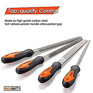 REXBETI 17Pcs Metal File Set, Premium Grade T12 Drop Forged Alloy Steel, Flat/Triangle/Half-round/Round Large File and 12pcs Needle Files, Cleaning Metal Wire Brush with Carry Case