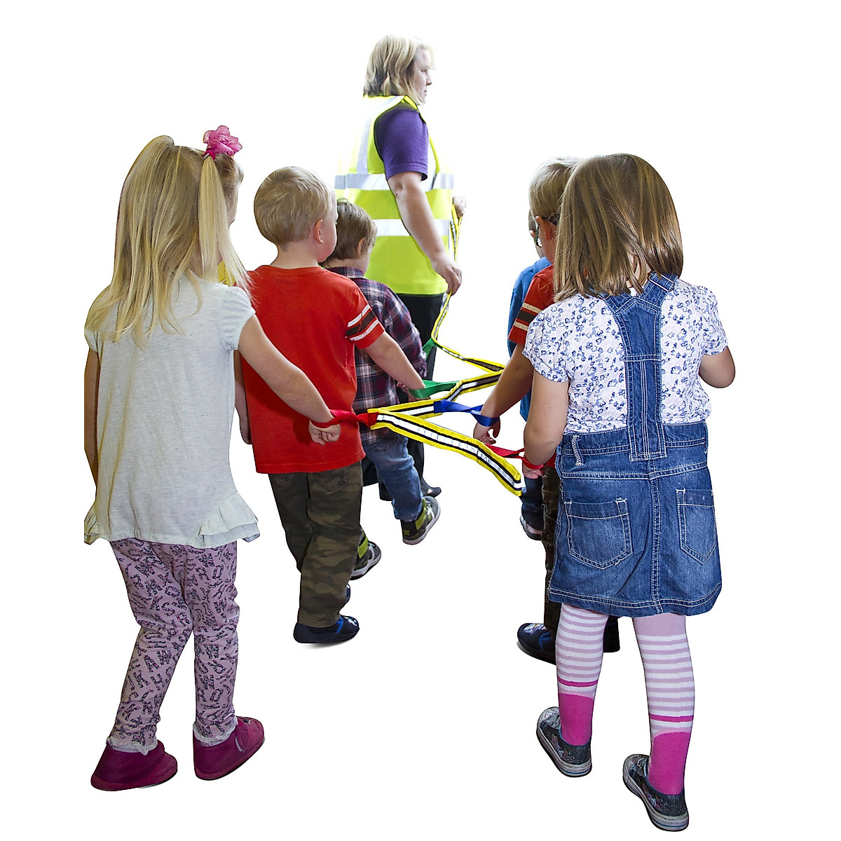 Childrens Walking Rope (4 Child) - Premium Quality, Teacher Designed, Extra Safety Feature on Handles. Hi Viz Detail for Best Visibility. Includes Free Learning Games for Walks Guide
