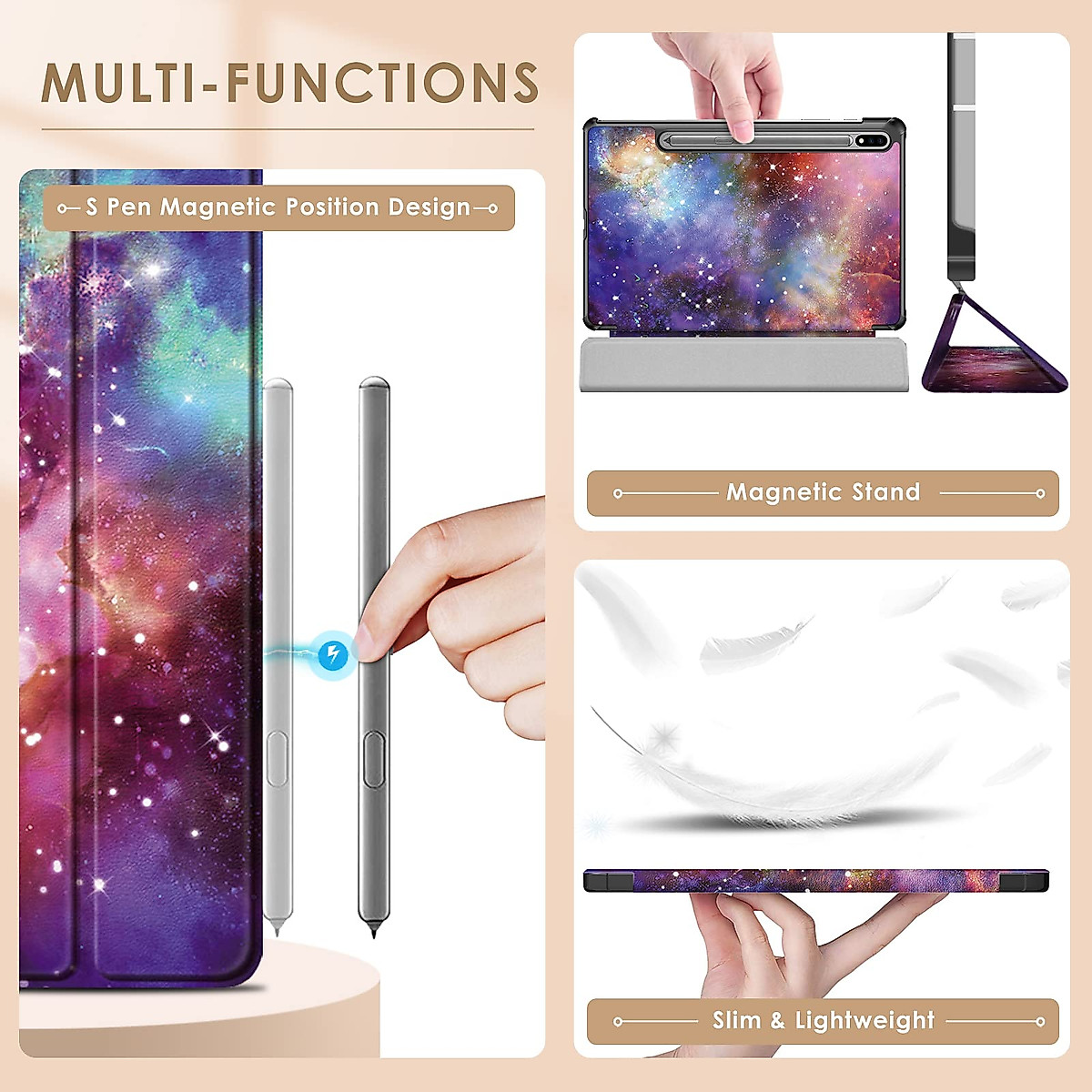 DETUOSI Slim Case for Samsung Galaxy Tab S8 Plus 5G 12.4" 2022 (SM-X800) / S7 FE 5G 2021 (SM-T738) / S7 Plus 2020 (SM-T970),【Auto Sleep/Wake】 Lightweight Tri-Fold Leather Cover Magnetic Stand Closure