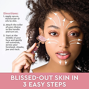 Vibrating Face Roller and Massager - 5 in 1 Rechargeable Rose Quartz Face Roller for Soft and Smooth Skin, Relaxing Beauty Skin Care Kit, Soothes Puffy Eyes