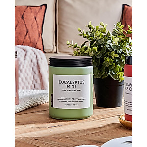 M&SENSE Eucalyptus & Mint Candles for Home Scented, 19.4oz 110 Hours Burn Soy Aromatherapy Candle Gift for Stress Relief, Meditation, Yoga, Relaxing SPA, Natural Jar Candles for Men and Women