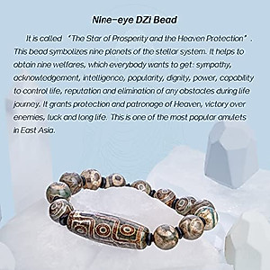 ZenBless Dzi Beads Tibetan Bracelet Mala Beads Feng shui Buddhist Meditation Amulet Three Eyes Nine Eyes Dzi Bead Necklace Bracelet Good Luck Gifts for Women Men