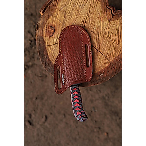 GLADIATOR KNIVES Leather Knife Sheath for Belt, Slanted Pancake Style, Tooled Leather, Cowboy Bull Cutter Cover, Cross Draw, 100% Real Leather (BROWN)