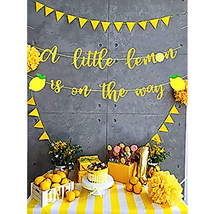 A Little Lemon is on the Way Banner, Gold Glitter Baby Shower Theme Party Decorations, Boys Girls Birthday Party Supplies