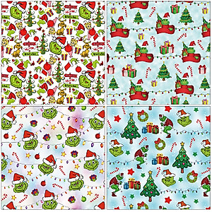 Green Christmas Wrapping Paper Funny Cartoon Character Xmas Gift Wrap for Boys Girls Kids Women Men Hoilday Baby Shower Decoration - 20 X 28Inches Per Sheet(8 Pack)