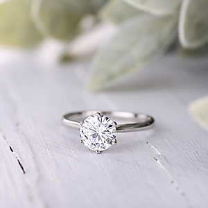 Charles & Colvard Created Moissanite 7.5mm Round Cut Solitaire Engagement Ring for Women | 1.5 cttw DEW | Lab Grown | Solid 14K White Gold with Rhodium | Size 5.5