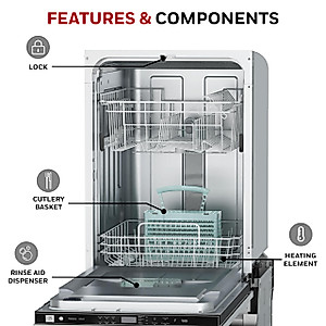 Honeywell 18 Inch Dishwasher with 8 Place settings, 6 Washing Programs, Stainless Steel Tub, UL/Energy Star- Stainless Steel