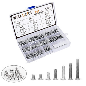 WELLOCKS Socket Cap Screw 251 PCS M4 Metric Bolts and Nuts Assortment Kit with Hex Wrench Button Head Stainless Steel 304 with Storage Box for Shelf Chair Desk Install Repair(D152)