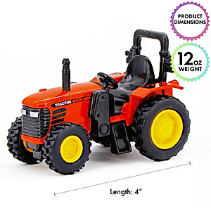 Srenta 4 inch Die Cast Pull-Back Monster Tractor, Pullback Farm Tractor, 3, Pack of 3