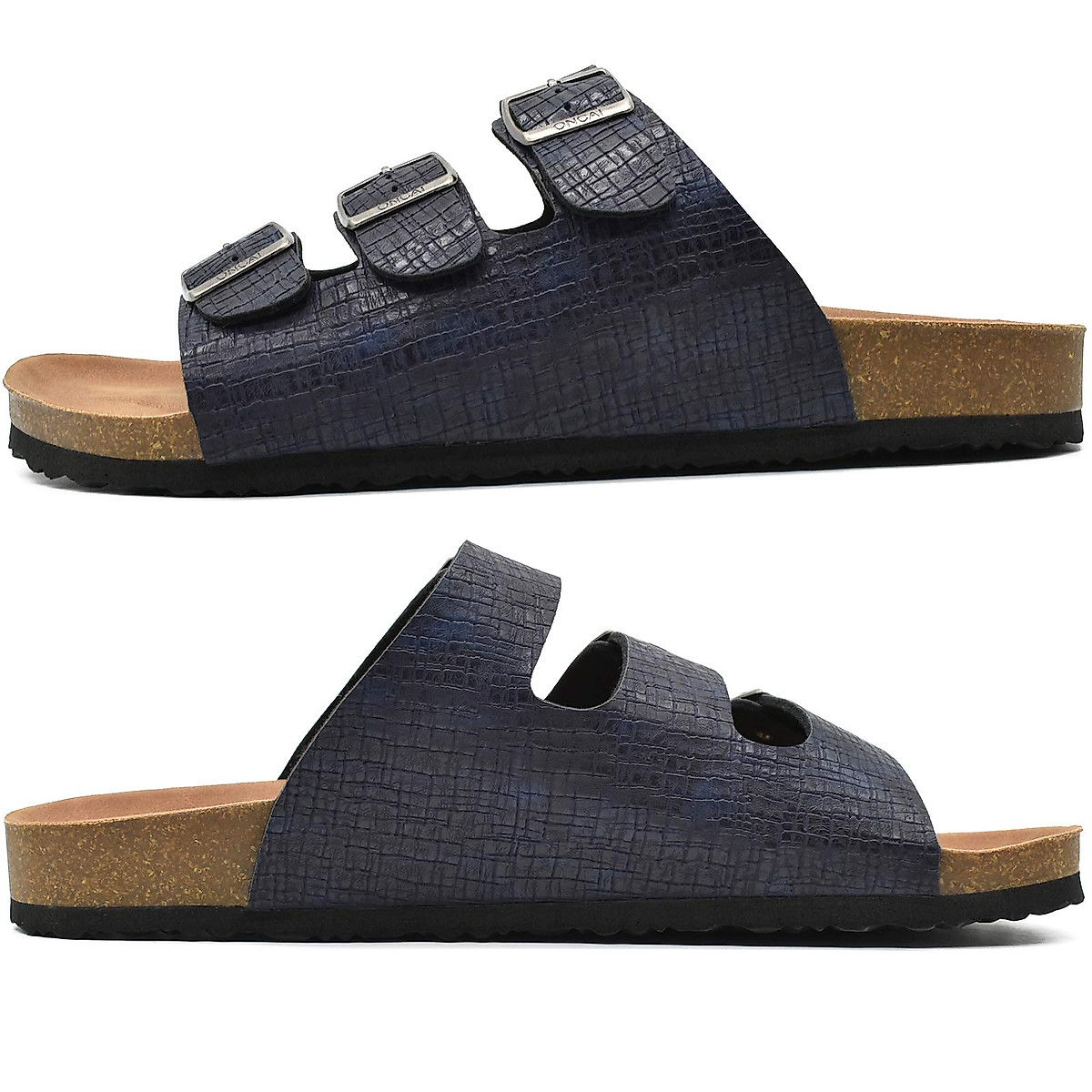 ONCAI Mens Sandals, Arch Support Summer Beach Slides Cushion Cork Footbed Sandals Outdoor/Indoor with Adjustable Buckle Strap Blue Size 11.5