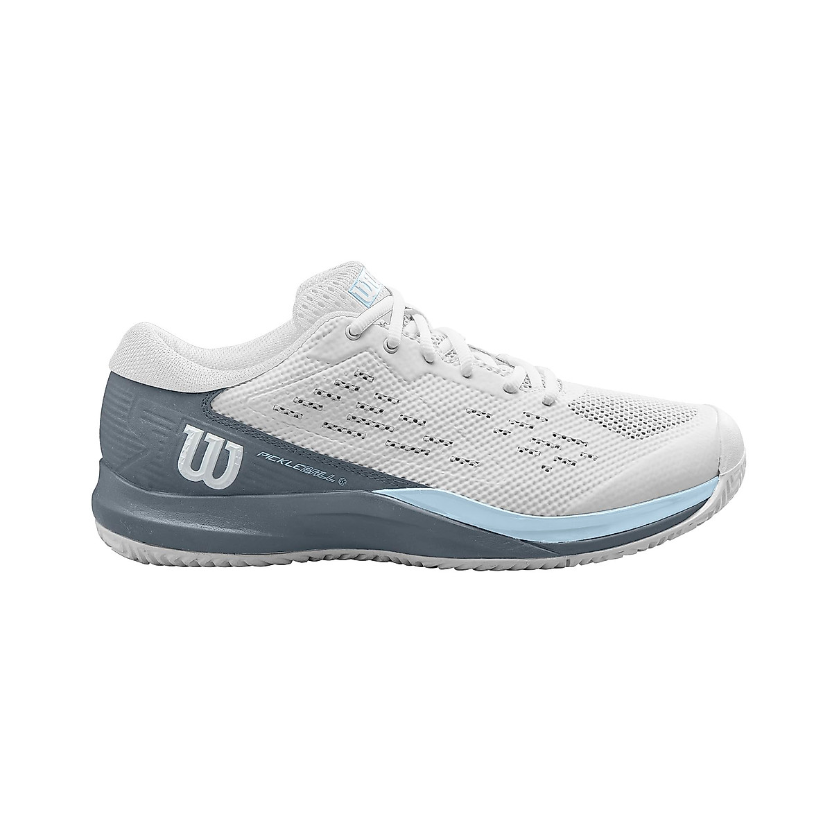 WILSON Women's Rush Pro Ace Pickler Sneaker, White/Grey/Baby Blue, 9