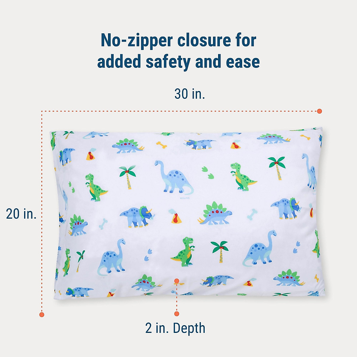 Wildkin 100% Cotton Kids Pillow Case for Boys & Girls, Soft & Breathable Fabric Pillow Cover, Kids Pillowcases Fits Standard Size Pillow, Measures 20 x 30 Inches (Dinosaur Land)