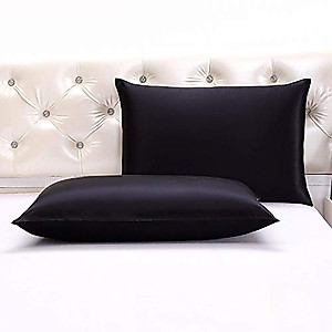 Zenssia Silky Satin Pillow Cases Set of 2, Soft Satin Pillowcases for Hair and Skin, Satin Pillow Covers with Zipper Closure, Queen Size 20x30 Inches, Black