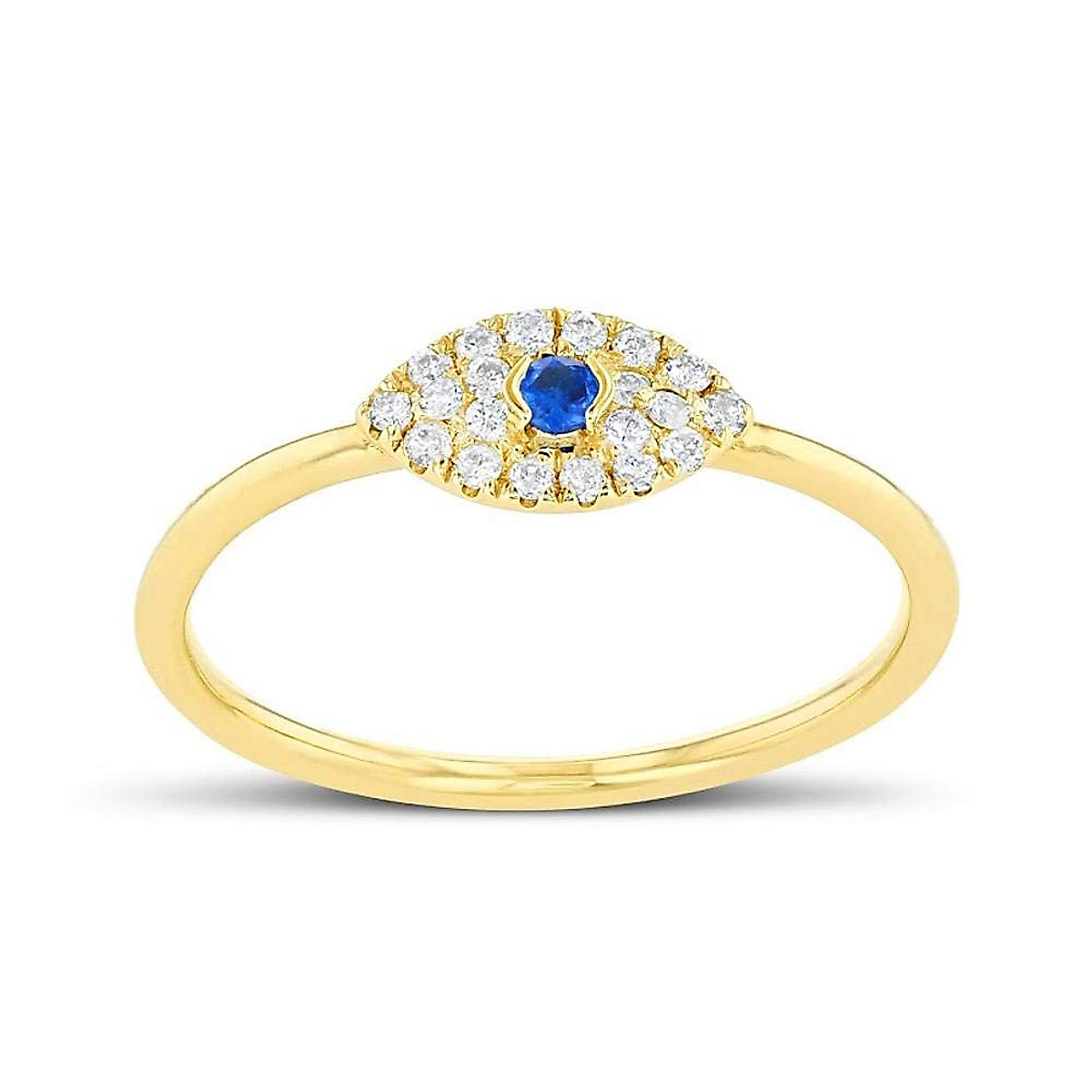 Takar 10k Solid Gold Diamond Dainty Ring With Sapphire Birthstone, Evil Eye Ring, Good Luck Ring For Women, Made In USA, Gold Minimalist Jewelry In Rose, White And Yellow Gold