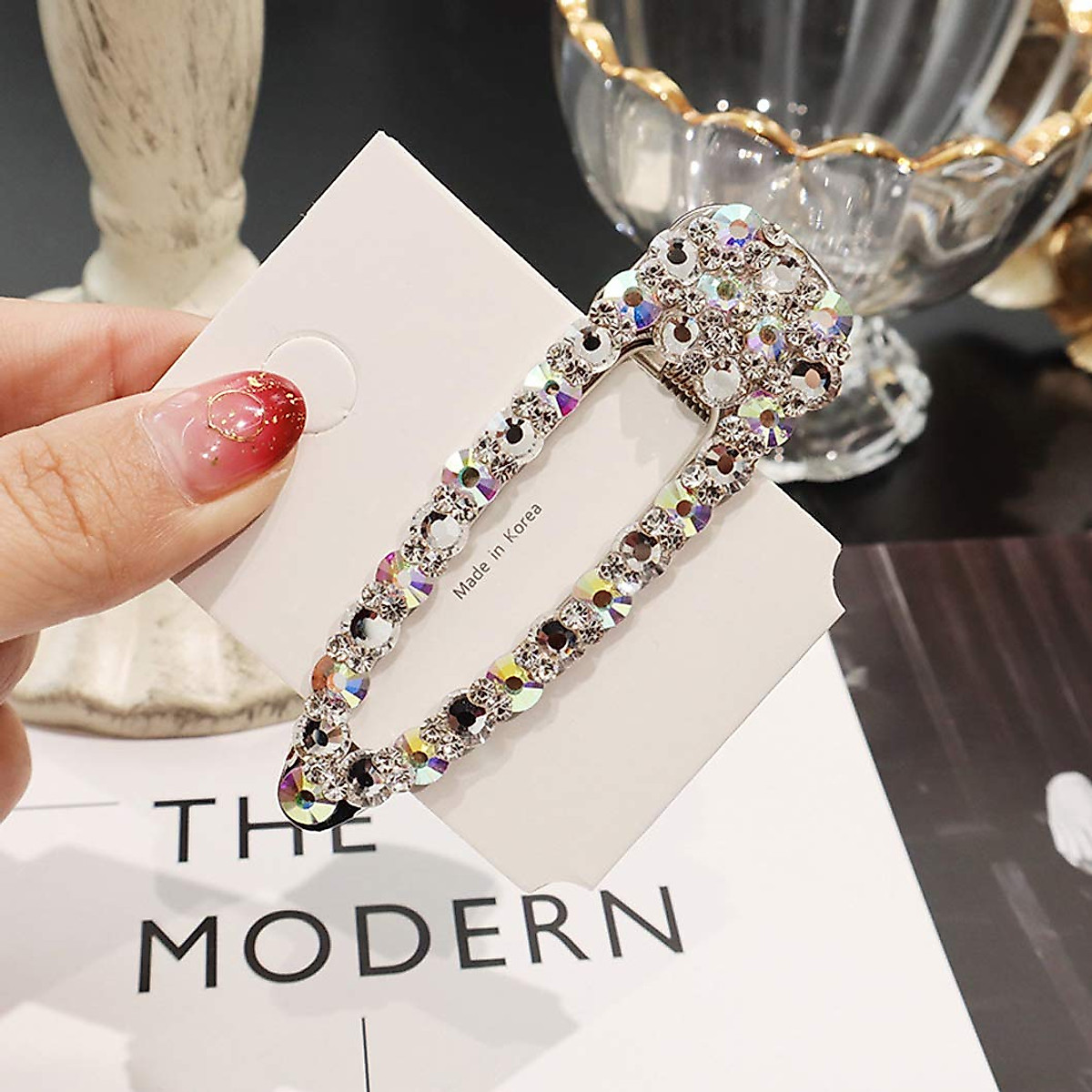 8 Pack Shining Rhinestone Alligator Hair Clips Bling AB Crystal Duck Bill Hair Barrettes Sparkly Geometric Hair Pins Hair Accessories for Women