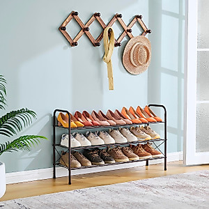 Hoctieon 3 Tier Durable Mesh Style Shoe Rack, Entryway Shoe Shelf, Shoe Rack FreeStanding, Shoe Storage Organizer, Shoe Rack for Closet, Brown