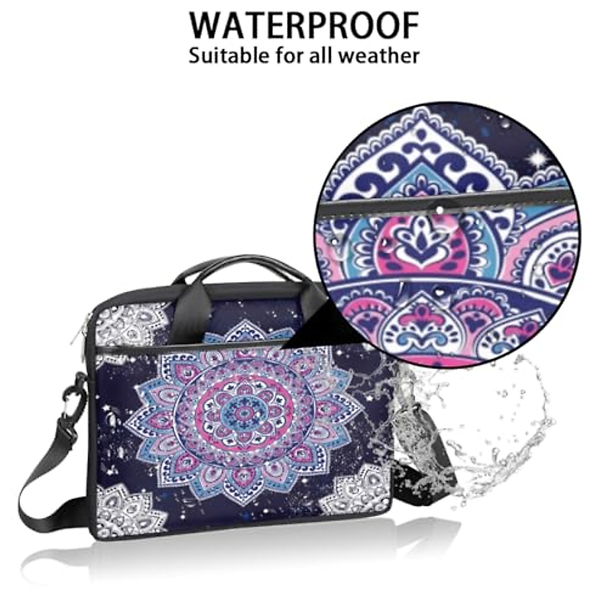 Floral Ethnic Mandala Laptop Computer Bag Waterproof Shoulder Messenger Bag 13-15 inch Durable Laptop Tote Bag with Shoulder Strap Handle Lightweight Crossbody Briefcase