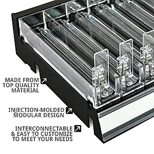 Azar Displays 225830-8COMP-BLK 8 Compartment Divider Bin Cosmetic Tray with Pushers - 8 Slots per Tray, 2-Pack, Black