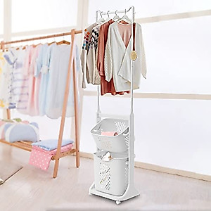 White Laundry Basket Bathroom Multi-layer Clothes Storage Basket Household Bathroom Simple Storage Shelf Kitchen Shelf Fruit Stand, 17.3 * 13 * 68.5in…