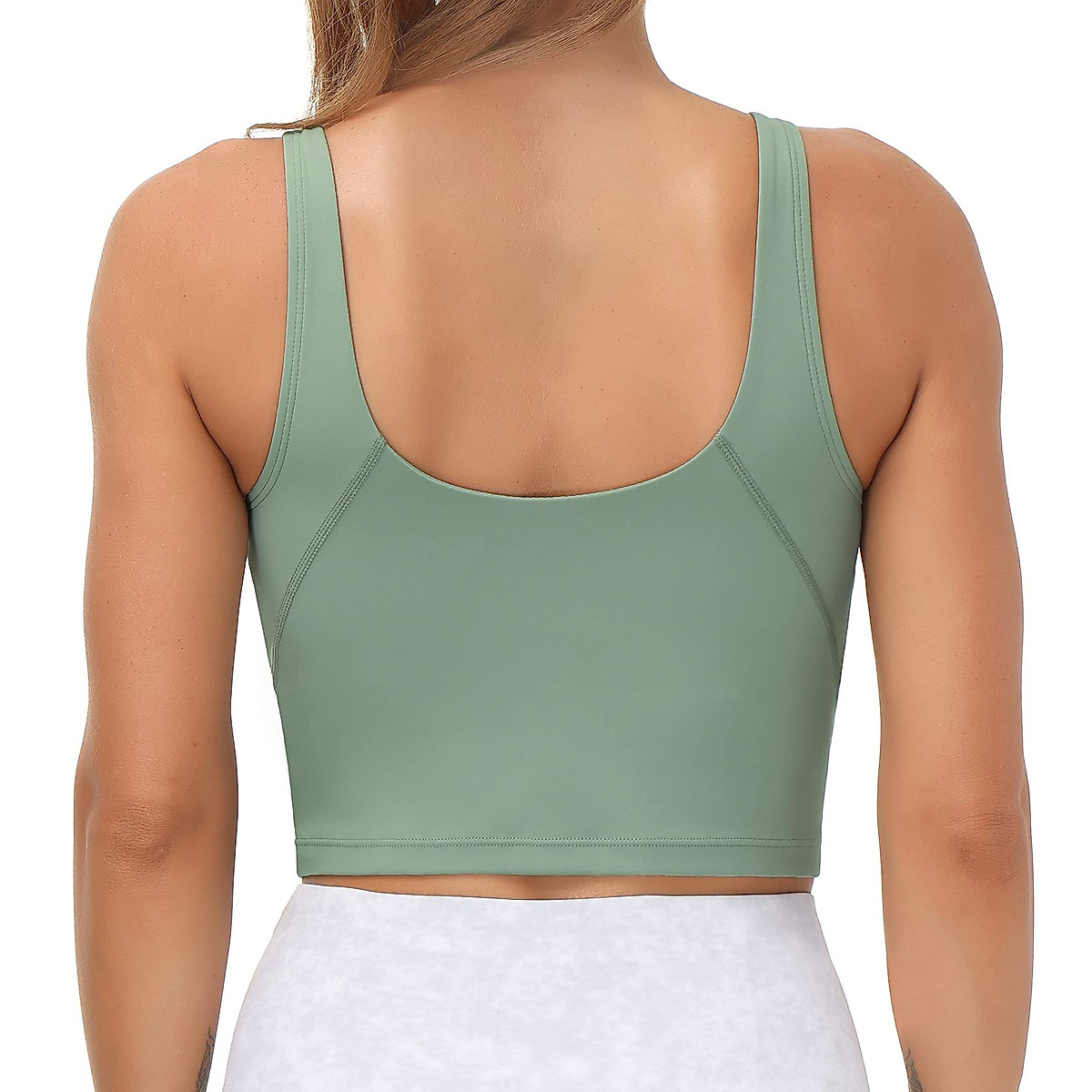Women’s Longline Sports Bra Wirefree Padded Medium Support Yoga Bras Gym Running Workout Tank Tops (Jasmine Green, Medium, m)